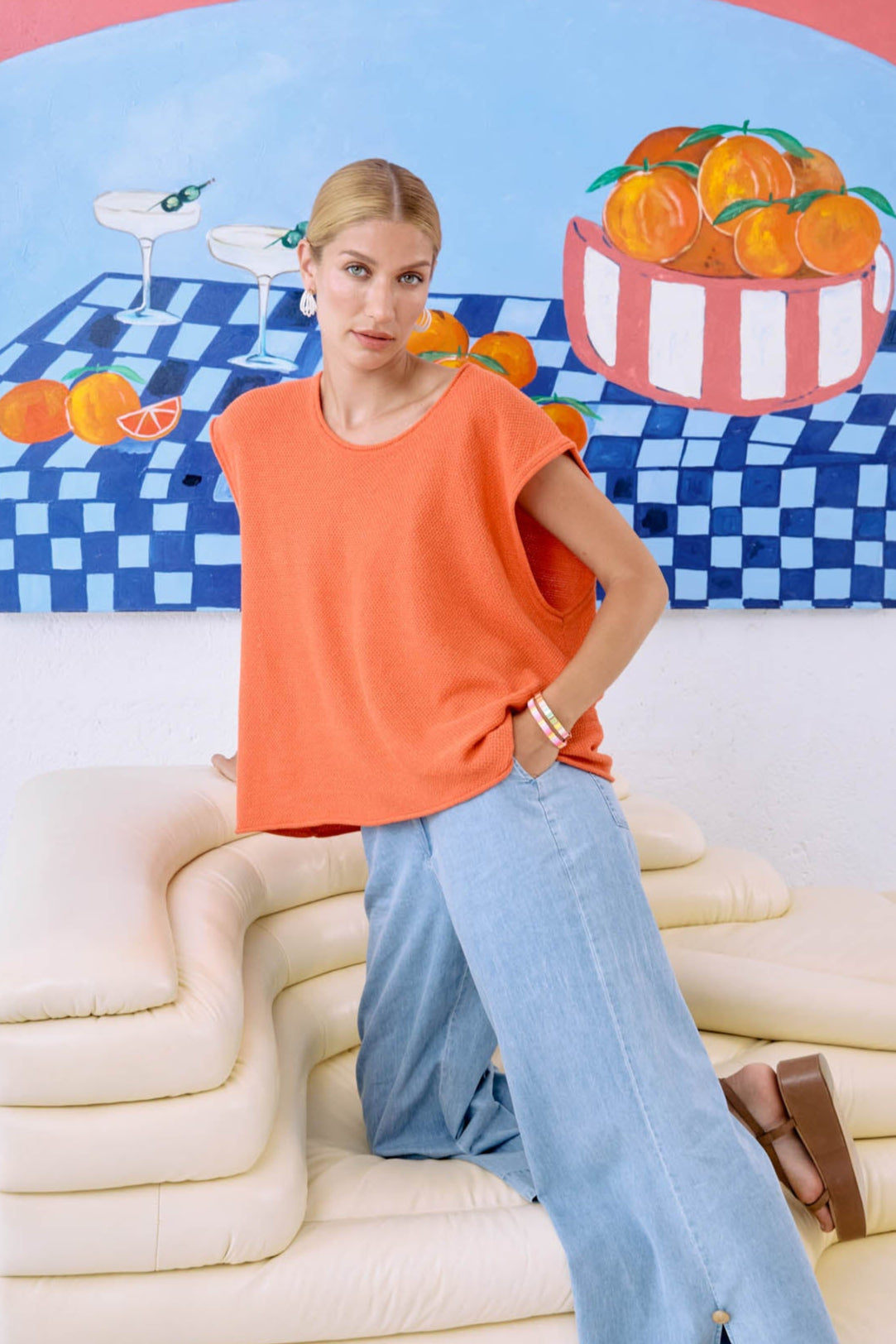 Artemis Sleeveless Knit Top - Coral